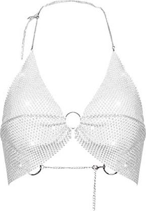 Generic Débardeur dété sans manches pour femme, gilet de sport en maille super étincelante, sexy, caraco pour 25e anniversaire, blanc, M