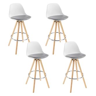 Woltu Barhocker 4er Set Barstuhl aus Kunstleder Holzgestell mit Lehne + Fußstütze Design Stuhl Küchenstuhl optimal Komfort Grau+Weiß, BH45grw-4