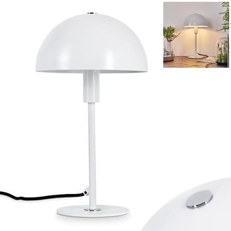 HOFSTEIN Tischleuchte Tati, moderne Nachttischlampe aus Metall in Wei&szlig;, runde Tischlampe im Retro-/Vintage Design, 1-flammig, &Oslash; 20cm, H&ouml;he 35cm, mit An-/Aussch
