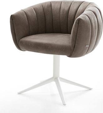 DELIFE Drehstuhl Jada-Flex Mikrofaser Taupe Vintage Fu&szlig;kreuz Wei&szlig; 360&deg; drehbar Wippfunktion Taschenfederkern, Esszimmerst&uuml;hle