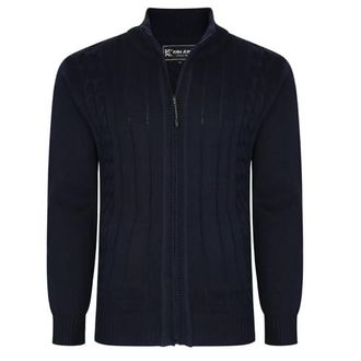 KAM KBS81 Cardigan en tricot torsad&eacute; avec fermeture &eacute;clair pour homme, bleu marine, 5XL