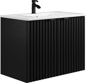 Vente-Unique Vente-unique - Meuble de salle de bain suspendu strié avec vasque à encastrer - Noir - L80 cm - zilga