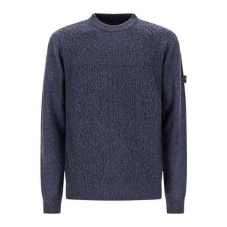 Peuterey Pull en maille c&ocirc;tel&eacute;e &agrave; col rond - Homme - Pulls - Bleu - Taille: M