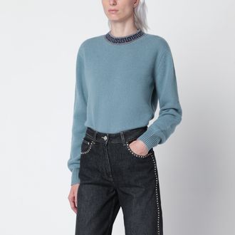 Versace Hellblauer Rundhalspullover aus Wolle und Kaschmir