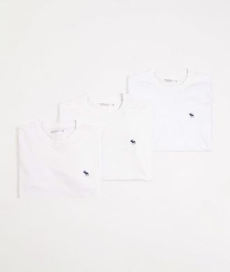 Abercrombie & Fitch Lot de 3 t-shirts &agrave; manches courtes et logo - Blanc
