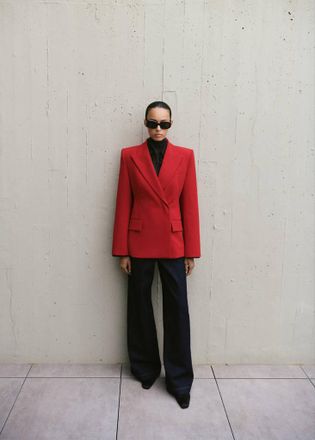 Mango Blazer crois&eacute; cintr&eacute; rouge - Femme - XS - MANGO