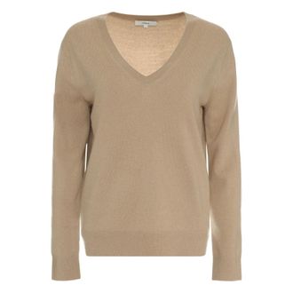 Vince Cashmere Weekend V-Neck Pullover - - Knitwear - Damen - Braun - S