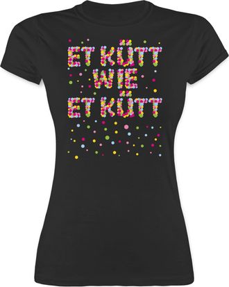 Shirtracer Shirt Damen - Karneval & Fasching - Et k&uuml;tt wie et k&uuml;tt Konfetti I K&ouml;ln I K&ouml;lsches Grundgesetz I Echte K&ouml;lner - XXL - Schwarz - faschingsshirt Faschin