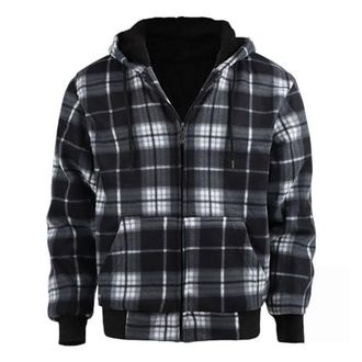 Generic Veste en flanelle pour homme avec doublure Sherpa - Manteau d&eacute;contract&eacute; &agrave; carreaux avec Pokect - Sweat-shirt chaud dhiver doubl&eacute; Sherpa, Noir, XXL