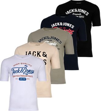 Jack & Jones T-Shirt JACK & JONES T-Shirt JJLEOGRA TEE CREW NECK 5PK 5er Pack, Herren, Gr. XXL, bunt (schwarz, wei&szlig;, blau, gr&uuml;n, beige), Obermaterial: 100% Baumwol
