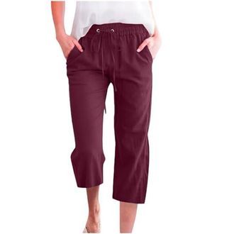 Generic Pantacourt en lin pour femme 2026, capris &agrave; taille &eacute;lastique, pantalon court &agrave; jambes larges, pour d&eacute;tente et plage, Couleur 2, XXL