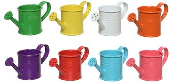 Decoris Blumentopf Gie&szlig;kanne Eisen 12x5,5x5cm Au&szlig;en Mini Bunt 8er Set - Balkon und Terrasse - &Uuml;bertopf Klein Metall - Blumen&uuml;bertopf Topf - Deko Garten - Gart