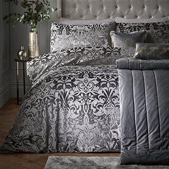 Laurence Llewelyn-Bowen Luxuriöses Schiefergraues Samt-Bettwäsche-Set - King-Size-Bettwäsche (220 x 230 cm) - Luxus-Bettwäsche und superweiches Samt-Bettwäsche-Set - Damast-B