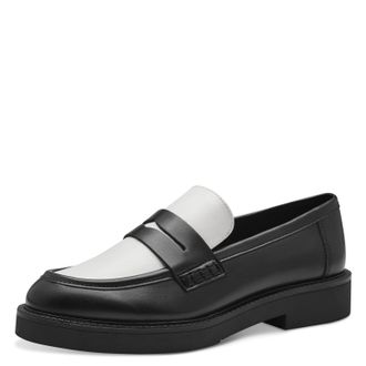Marco Tozzi Damen Loafer ohne Absatz aus Kunstleder mit Blockabsatz, Schwarz (Black/White), 37 EU