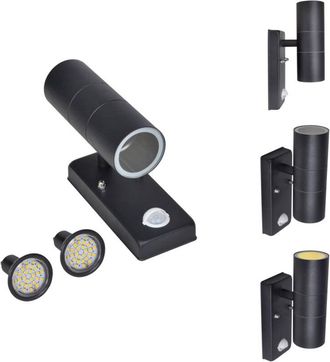 vidaXL LED-Wandleuchte Edelstahl Zylinderform Schwarz mit Sensor - LED-Wandleuchte - Edelstahl - Outdoor Beleuchtung - Bewegungsmelder - Gartenbeleuchtung