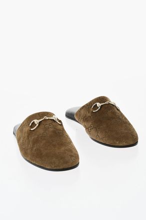 Gucci Mules aus gepr&auml;gtem Wildleder mit vorderem Horsebit Gucci
