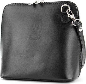 modamoda.de T94 Petit sac à bandoulière en cuir lisse pour femme fabriqué à la main en Italie, Noir, xs