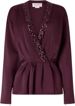 Genny Femme, Blouses et Chemises, Rouge, Taille: 38 FR Blouse en satin &agrave; nouer au col
