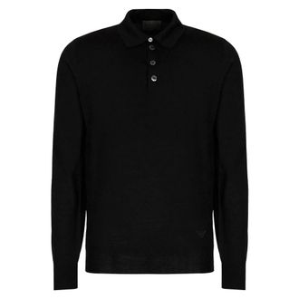 Emporio Armani Schwarzer Polopullover mit gesticktem Adler - - Knitwear - Herren - Schwarzk - S