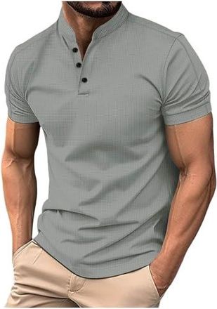 Generic Polo &agrave; manches courtes pour homme - &Eacute;t&eacute; d&eacute;contract&eacute; - Couleur unie - Chemises de vacances, gris, XXL