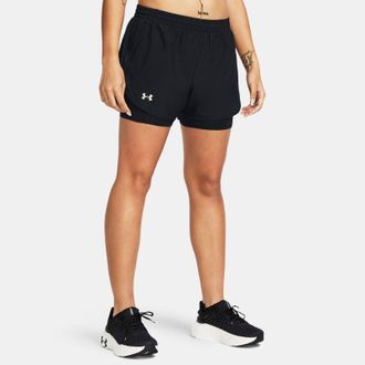 Under Armour Fly By 2-in-1-Shorts für Damen Schwarz / Schwarz / Reflektierend XL