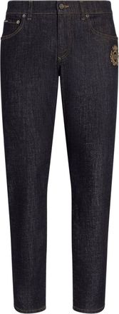 Dolce & Gabbana pantalon cigarette à logo appliqué - Bleu