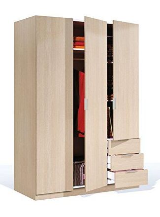 Dmora Garde-robe 3 portes Warren, armoire de chambre &agrave; 3 tiroirs, armoire avec 3 &eacute;tag&egrave;res et tringle &agrave; v&ecirc;tements, 121x52h180 cm, ch&ecirc;ne