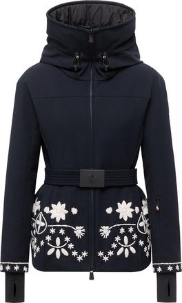 Moncler Moncler Blaye Embroidered Hooded Insulated Ski Jacket, Women, Blue, Size: 1