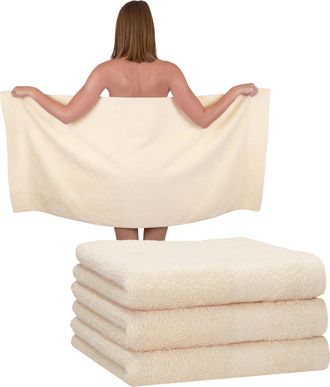 Betz 4 Stück Strandtücher Duschtücher Set Größe 70x140 cm Duschhandtuch Badetuch Strandtuch Handtuch Premium 100% Baumwolle Farbe beige