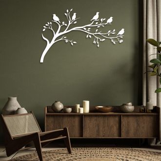 Generic Moderne minimalistische Metall-Wandkunst: V&ouml;gel, V&ouml;gel auf einem AST, Wanddeko mit Bl&auml;ttern und Vogelsilhouette, Wandbehang aus einem AST f&uuml;r Wohnzimm