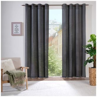 Heimtexland &Ouml;senschal Leinen Optik Transparent Dekoschal Vorhang Messing &Ouml;sen XL Gardine HxB 280x140 Anthrazit Typ690