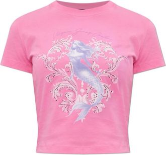 Versace Jeans Couture Femme, Tops, Rose, Taille: 38 FR T-Shirt Imprim&eacute; Orn&eacute; en Jersey de Coton