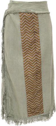 Guru Shop Boho Wickelrock mit Tribaldruck, Fransen - Salbei, Damen, Baumwolle, Size:L/XL