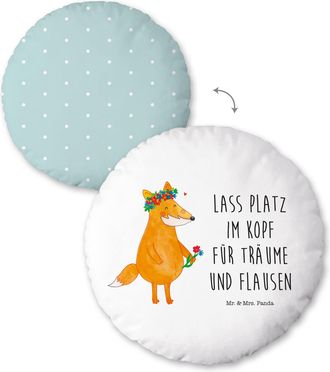 Mr. & Mrs. Panda Rundkissen Fuchs Blumen - Geschenk, Sitzkissen Rund, Stuhlkissen, Kissen, Bodenkissen, Blumenm&auml;dchen, Blumenliebe, Boho, Runde, Liebe