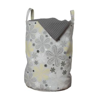 Abakuhaus Grau Wäschesack 2er Pack, Stil gelbe Blume, Wäschekorb mit Griffen und Kordelzugverschluss, Zweierpack 33cm x 50cm,Hellgrau Weiß