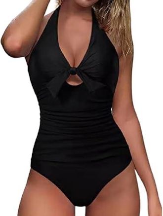 Generic Maillot De Bain Femme 1 Pieces Sexy col en V avec ajours et noeud Papillon d&eacute;coratif Romantique