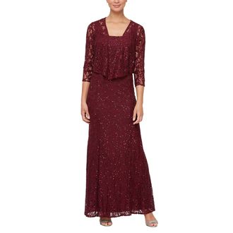 Alex Evenings Damen Langes Jackenkleid mit Pailletten und Illusions&auml;rmeln f&uuml;r die Brautmutter (Zierliche und Normale Gr&ouml;&szlig;en) Kleid f&uuml;r besondere Anl&auml;sse, W