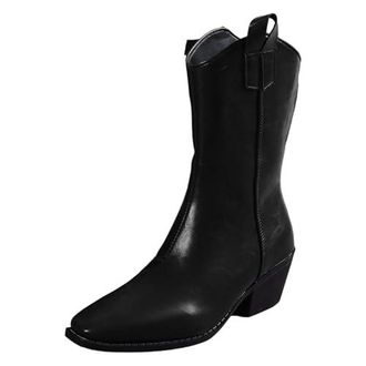 Generic Bottes western mi-mollet élégantes à bout pointu avec talon compensé pour un style moderne et confortable en toute occasion (Black, 39)