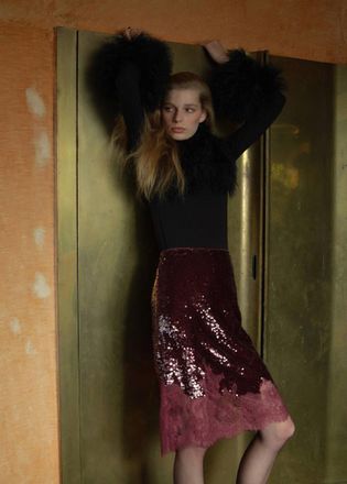 Mango Jupe &agrave; sequins avec finition en dentelle sur le bas grenat - Femme - XS - MANGO