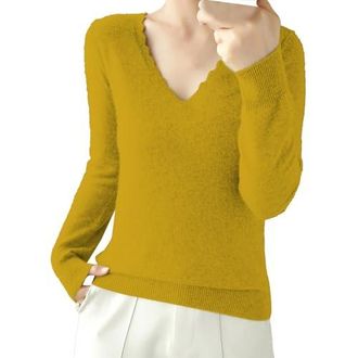 Generic Pull en tricot pour femme avec col en V - Couleur unie - Classique - Confortable - D&eacute;contract&eacute; - Manches longues - Coupe ajust&eacute;e - L&eacute;ger - Tendance - 