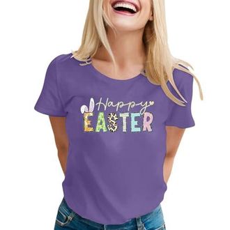 Generic T-shirt d&eacute;contract&eacute; pour femme - Imprim&eacute; P&acirc;ques - Col rond - Manches courtes, lilas, XXL