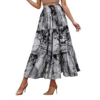 Generic Jupe Volants Superposés Femme Noir Pantalon Asymétrique sous Jacquard and Mousseline Jersey Amincissante Cigarette Cotelée Dessus Parapluie Large Mesh