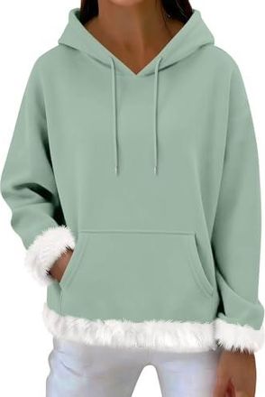 Generic Sweat-shirt de Noël long pour femme avec poignets et ourlet en peluche surdimensionnés imprimés de Noël pulls à manches longues pour femme, vert menth