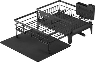 Songmics Abtropfgestell Geschirr, Geschirr-Abtropfst&auml;nder, 360&deg; drehbarer und ausziehbarer Ablauf, Abtropfschale, Besteckhalter, K&uuml;che, (31-56) x 42 x 20 cm, t