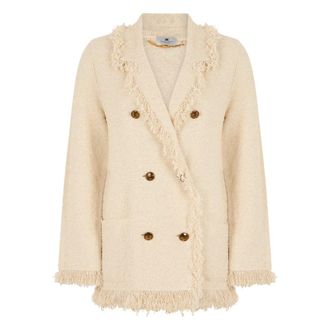 Elisabetta Franchi Doppelreihiger Blazer mit Fransen - - Jackets - Damen - Beige - M