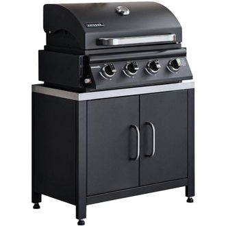 Sweeek Gasgrill mit 4 Brennern zum Aufstellen + K&uuml;chenschrank aus Stahl B 80cm