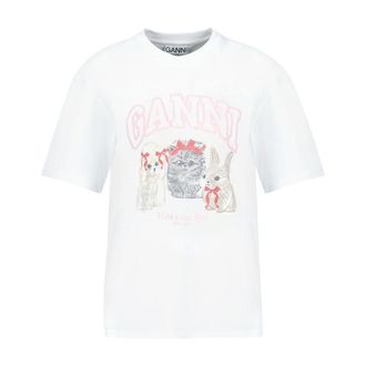Ganni Womens Cute Animals Graphic Cotton Jersey T-Shirt White