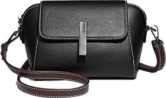 Generic Petit sac &agrave; bandouli&egrave;re pour femme en cuir v&eacute;ritable, sac &agrave; main tendance et d&eacute;contract&eacute; avec poches lat&eacute;rales, Noir, Small