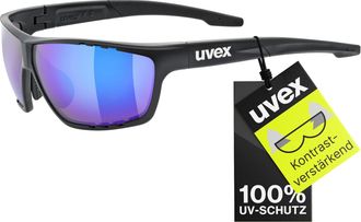 Uvex sportstyle 706 CV - Sportbrille für Damen und Herren - 100% UVA-, B, C Schutz - kontraststeigernd - black mat/mirror blue - one size