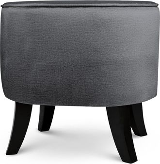 MG Design Ovaler Samt-Hocker 42 x 52 cm in Grau mit Holzbeinen - Gepolsterter Fu&szlig;hocker f&uuml;r Wohnzimmer oder Schlafzimmer